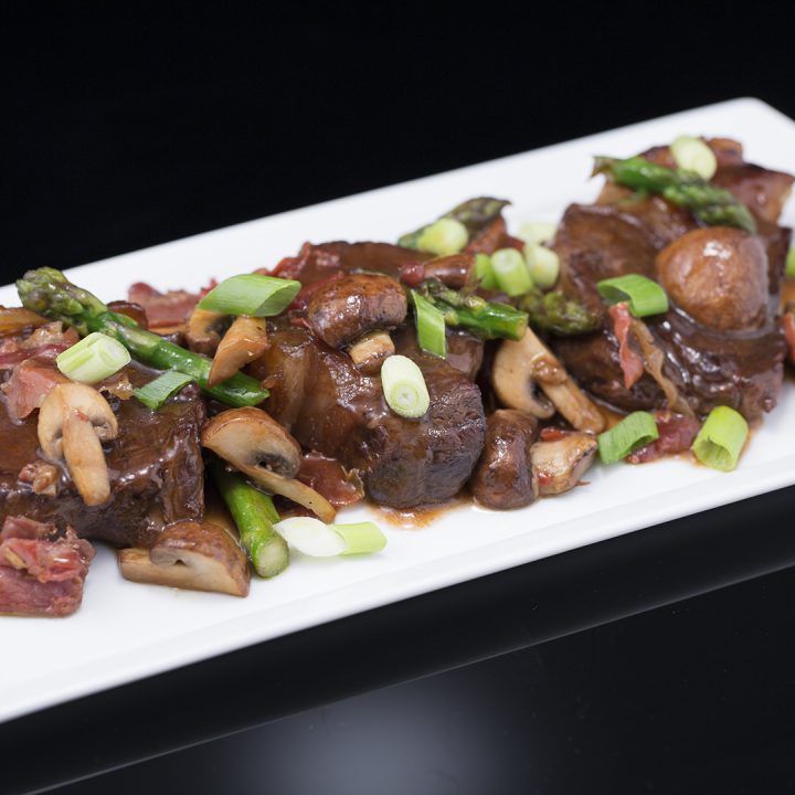 Honey-Glazed Chuck Steak with Pancetta and Asparagus