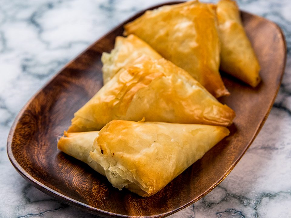 Baby Spinach Cheesy Phyllo Triangles